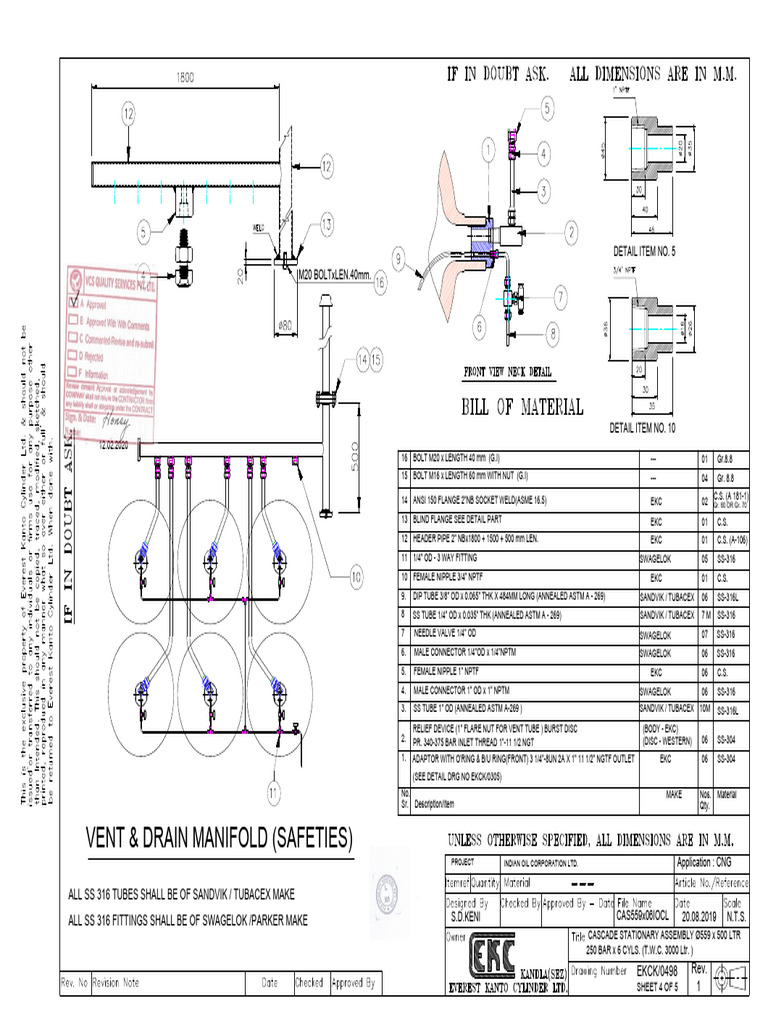 STATIONARY CASCADE DIA 559 X 06 CYLINDER X 3000 LTR IOCL SHEET 4 OF 5 ...