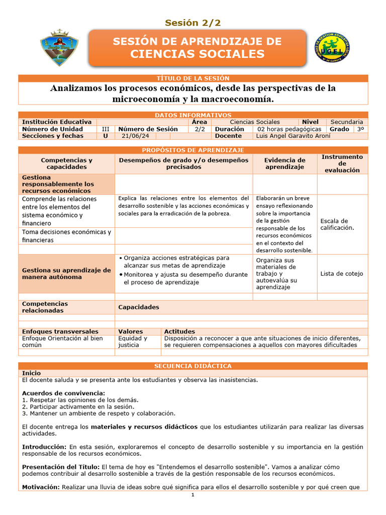 1-Sa - CCSS 3º - Primera Semana - U4 | PDF | Desarrollo sostenible | Sustentabilidad