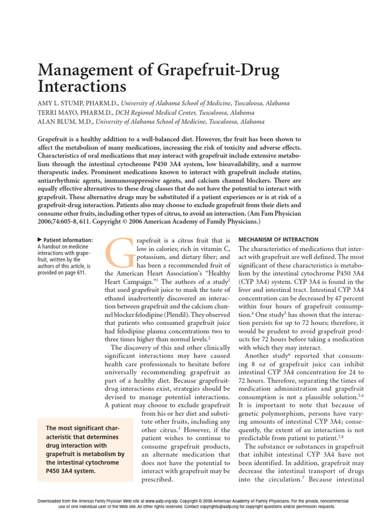 Management of Grapefruit-Drug Interactions | PDF | Cytochrome P450 ...