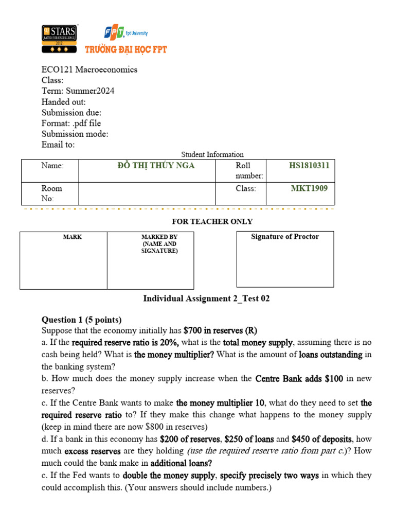 Macroeconomics Money Supply Analysis | PDF | Reserve Requirement ...
