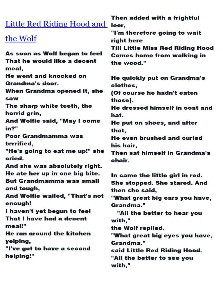 Little Red Riding Hood And The Wolf Pdf