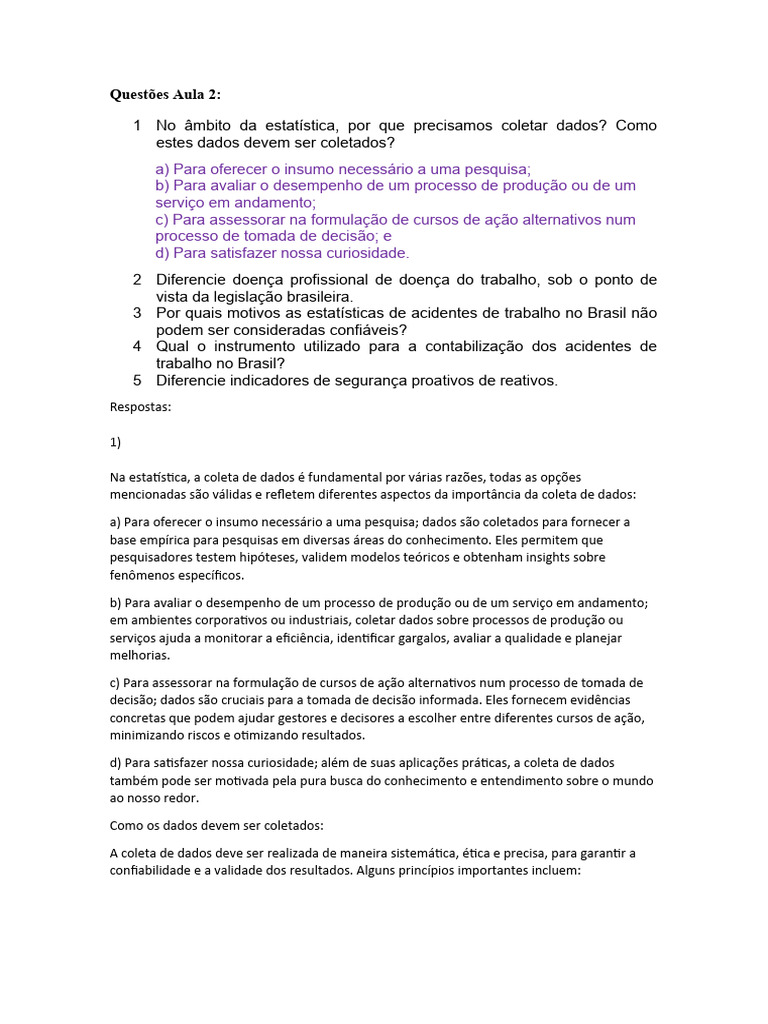 Questões Da Aula 2 - Indicadores | PDF | Dados | Estatísticas