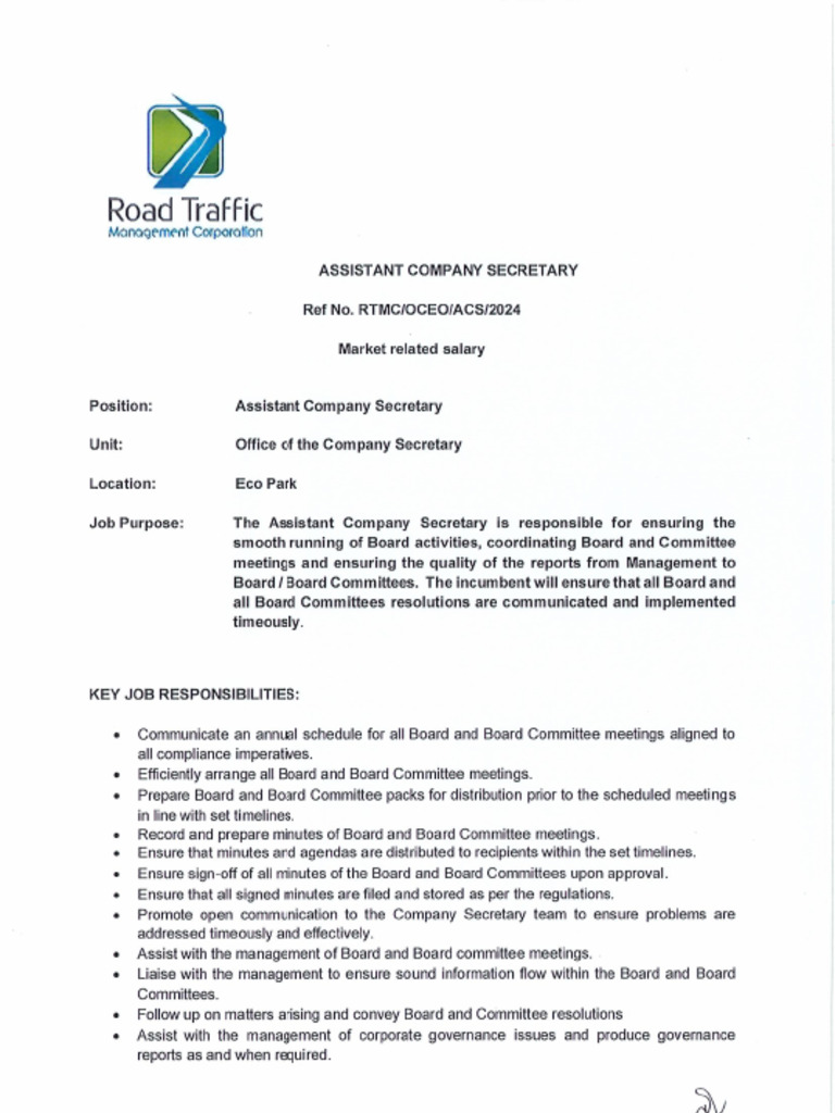 Assistand Company Secretary Job Advert | PDF