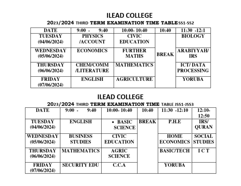 Time - Table - 3RD - Term 2024 | PDF