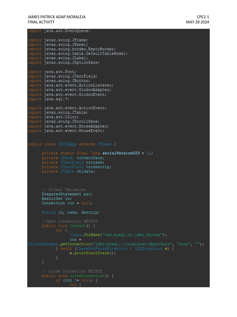 Java CRUD Inventory Management App | PDF | Information Retrieval | Software Engineering