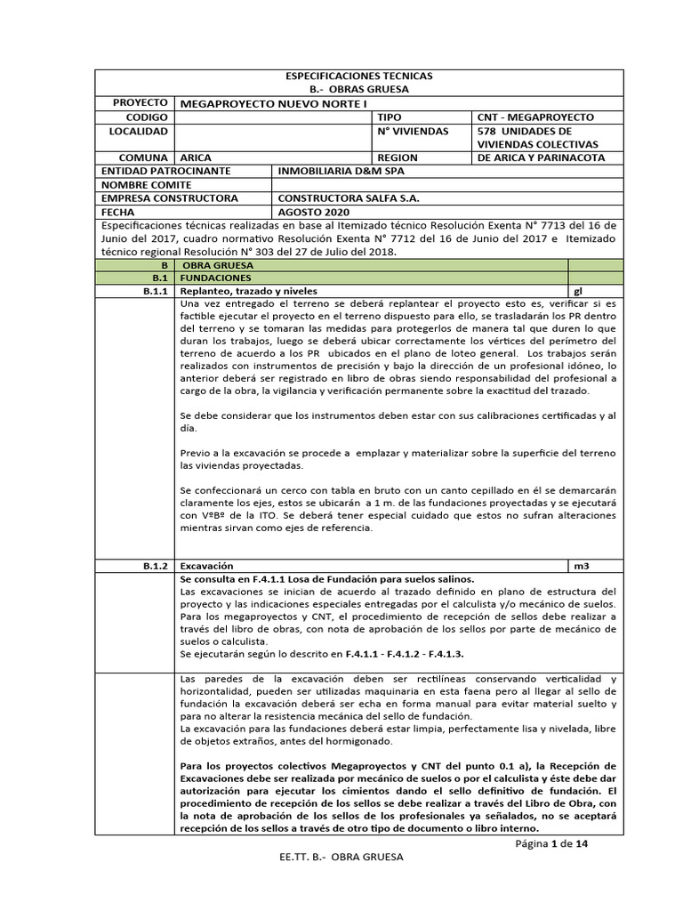 Form Eett - B Obra Gruesa Lote h4 Arica | PDF | Hormigón | Fundación ...