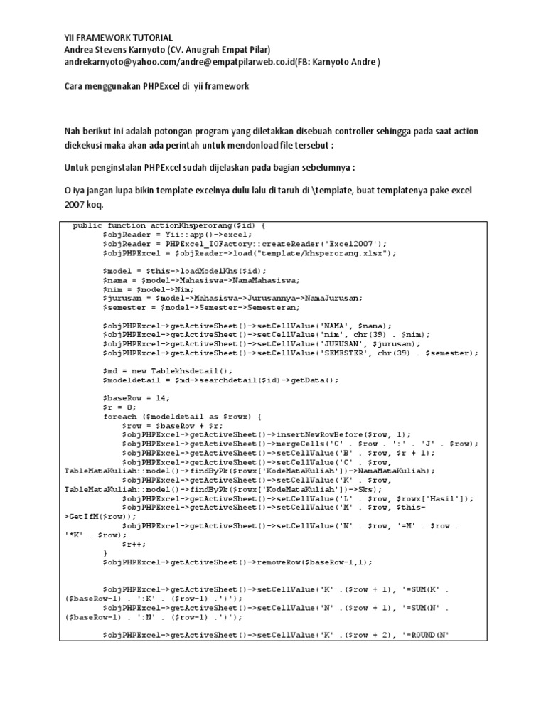 Cara Gunakan Phpexcel Di Yii Framework | PDF | Seni