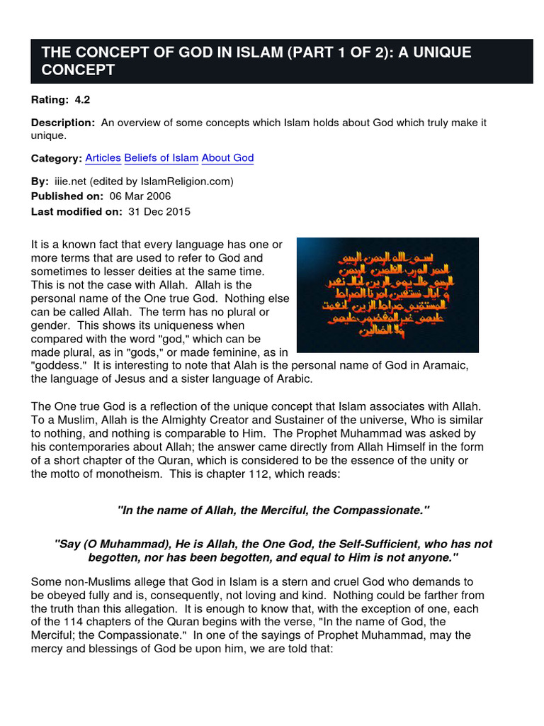 The Concept of God in Islam Part of A Unique Concept 232 en | PDF ...