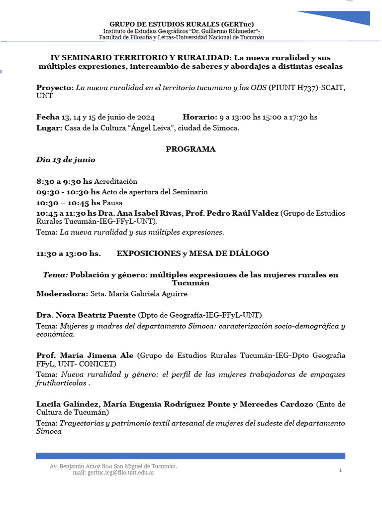 PROGRAMA IV Seminario Territorio y Ruralidad-Simoca 2024 | PDF | Ciencias de la Tierra