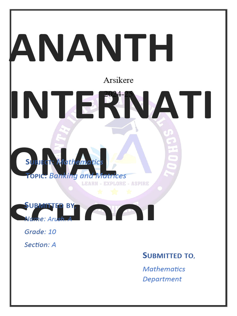 Ananth Internati Onal School: Arsikere 2024-25 | PDF