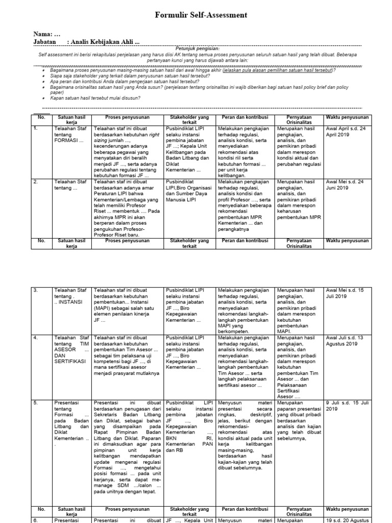 Form Self Assesment | PDF