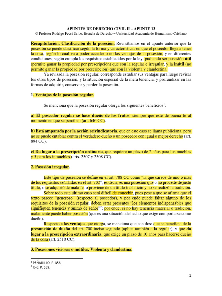 Apunte 13 - Civil II | PDF | Posesión (Ley) | Propiedad