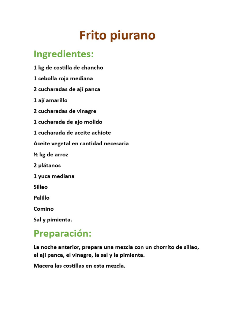 Frito Piurano | PDF | Cocina, comidas y vino