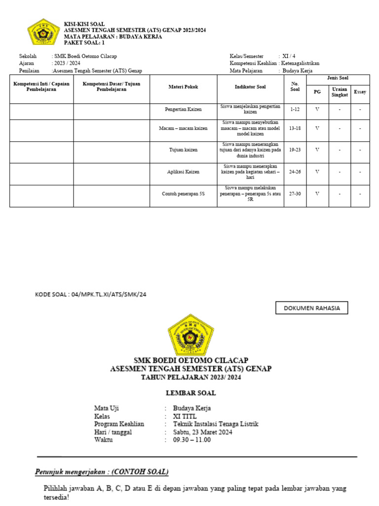 Soal Ats Genap Ta 2023-2024 Budaya Industri | PDF