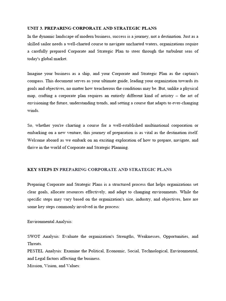UNIT 3. Preparing Corporate and Strategic Plans | PDF | Risk | Forecasting