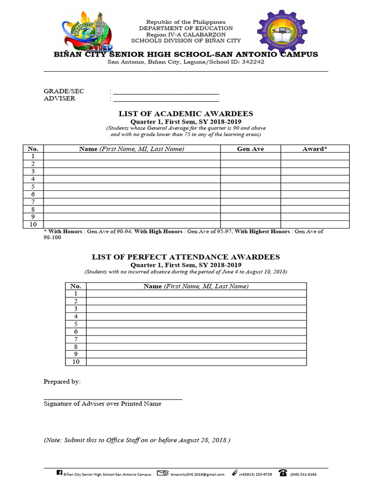 Template For List of Awardees | PDF