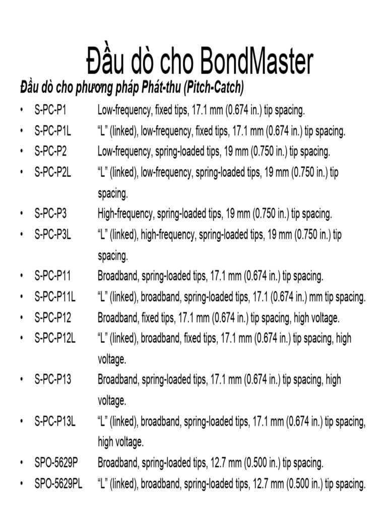 BondMaster Probes & Accessories Guide | PDF | Physical Quantities ...