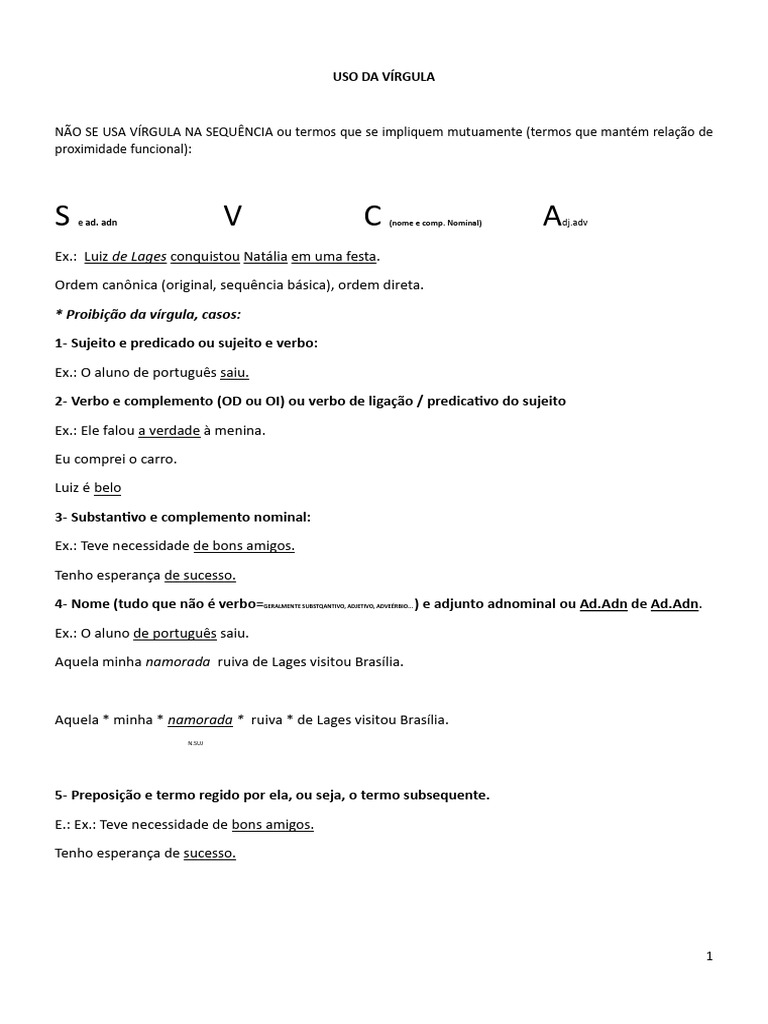 Regras do Uso da Vírgula na Língua Portuguesa | PDF | Linguística | Sintaxe