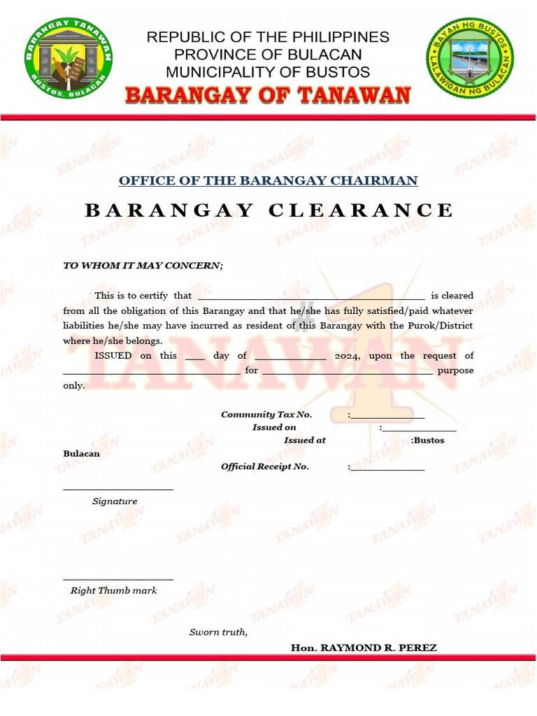 Barangay Clearance Certification Template | PDF