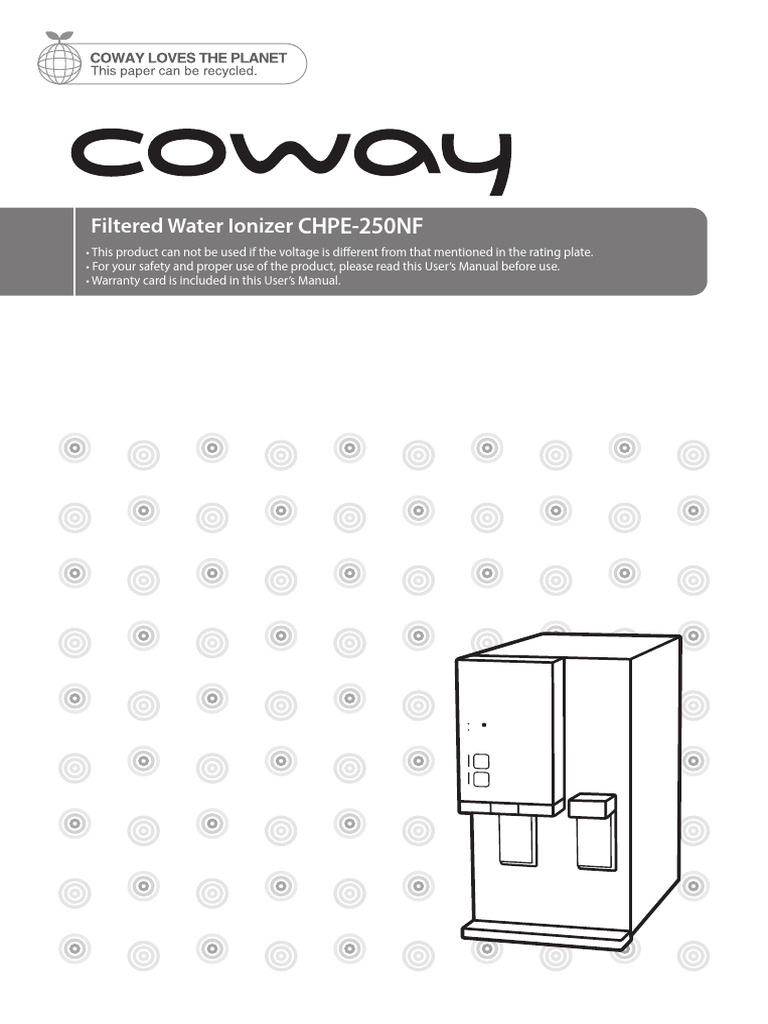 Product Manual Coway Inception CHPE-250NF | PDF | Water | Ac Power ...