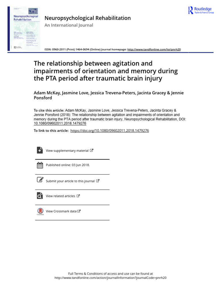 Mckay The Relationship Between Agitation and Impairments of Orientation ...