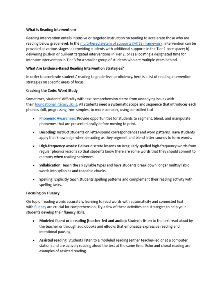 What Is Reading Intervention | PDF | Phonics | Reading Comprehension