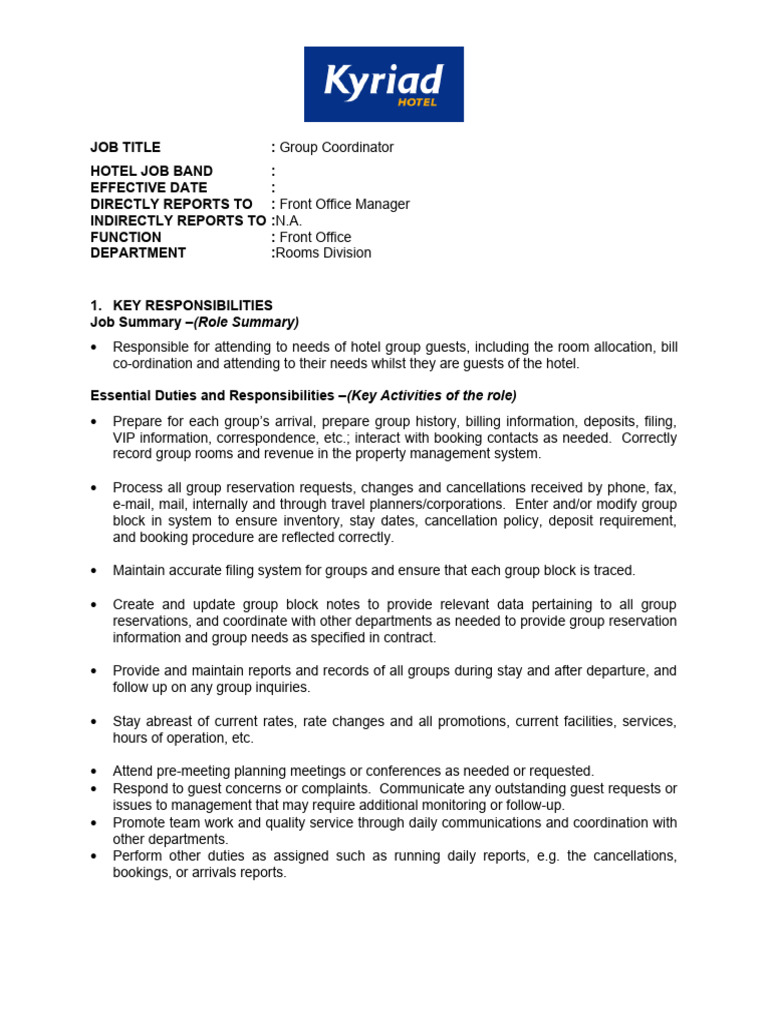 JD Fo 15 - Group Coordinator | PDF | Information | Business