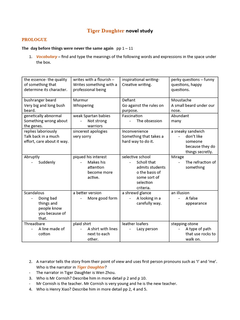 Tiger Daughter Prologue Student Worksheet | PDF | Linguistics | Human ...
