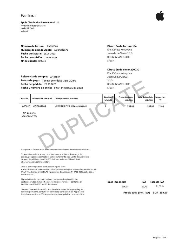 Airpods Pro 2 Receipt Duplicate | PDF | Factura | Economias