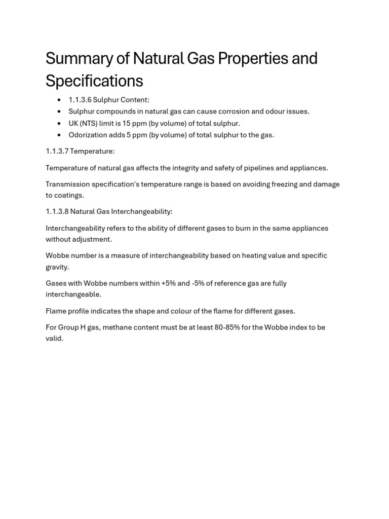 Summary of Natural Gas Properties and Specifications | PDF