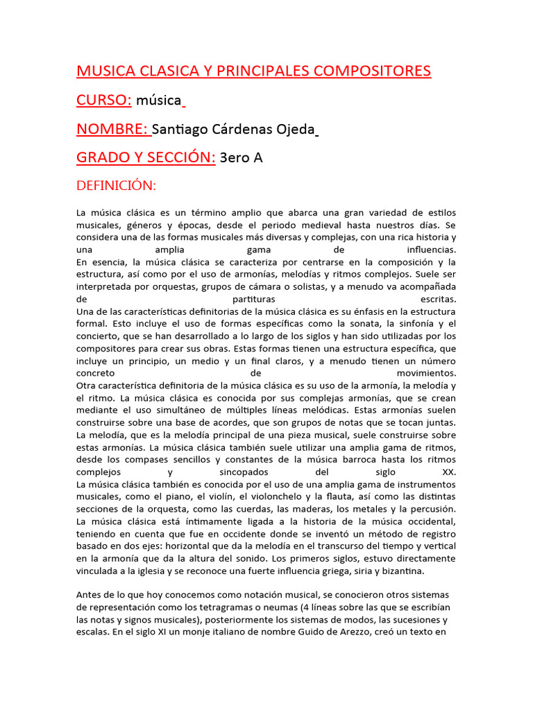 MUSICA CLASICA Y PRINCIPALES COMPOSITORES Santiago | PDF | Música ...