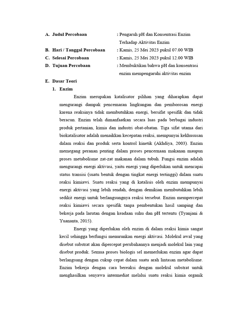 Lapres Biokimia Enzim | PDF | Kesehatan Holistik