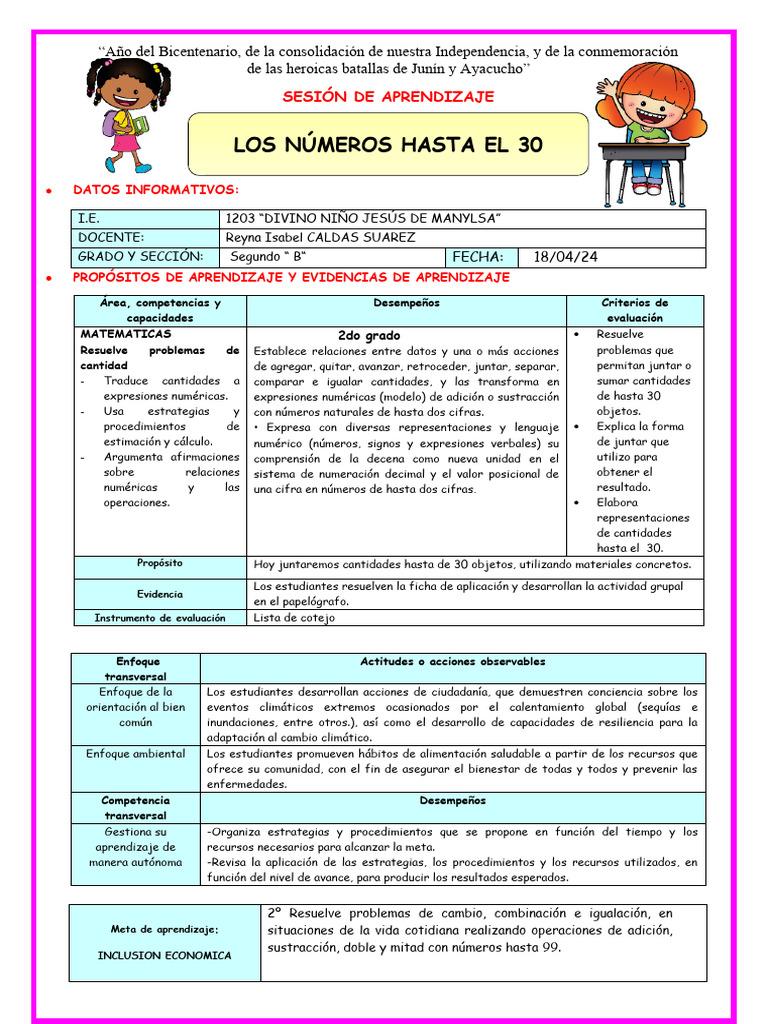 Sesion Mat Los Numeros 30 Abril | PDF | Evaluación | Aprendizaje