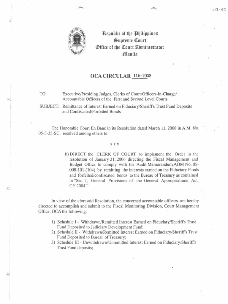 OCA Circular No. 116 2008 | Download Free PDF | Surety | Government ...