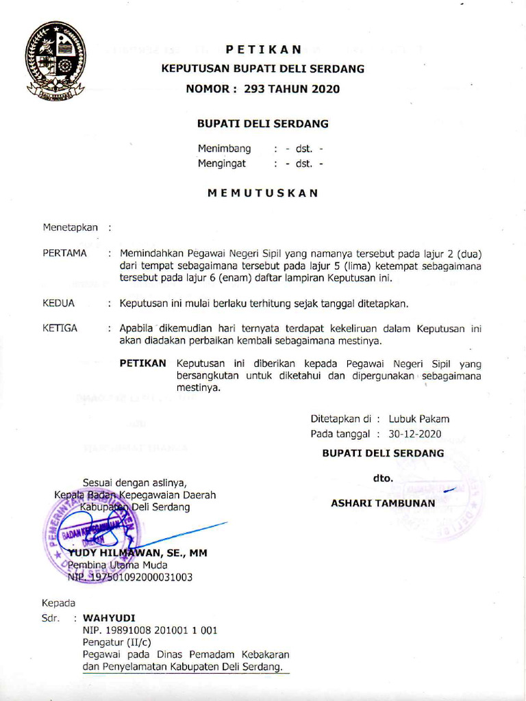 SK Pindah Kantor Disdamkar | PDF