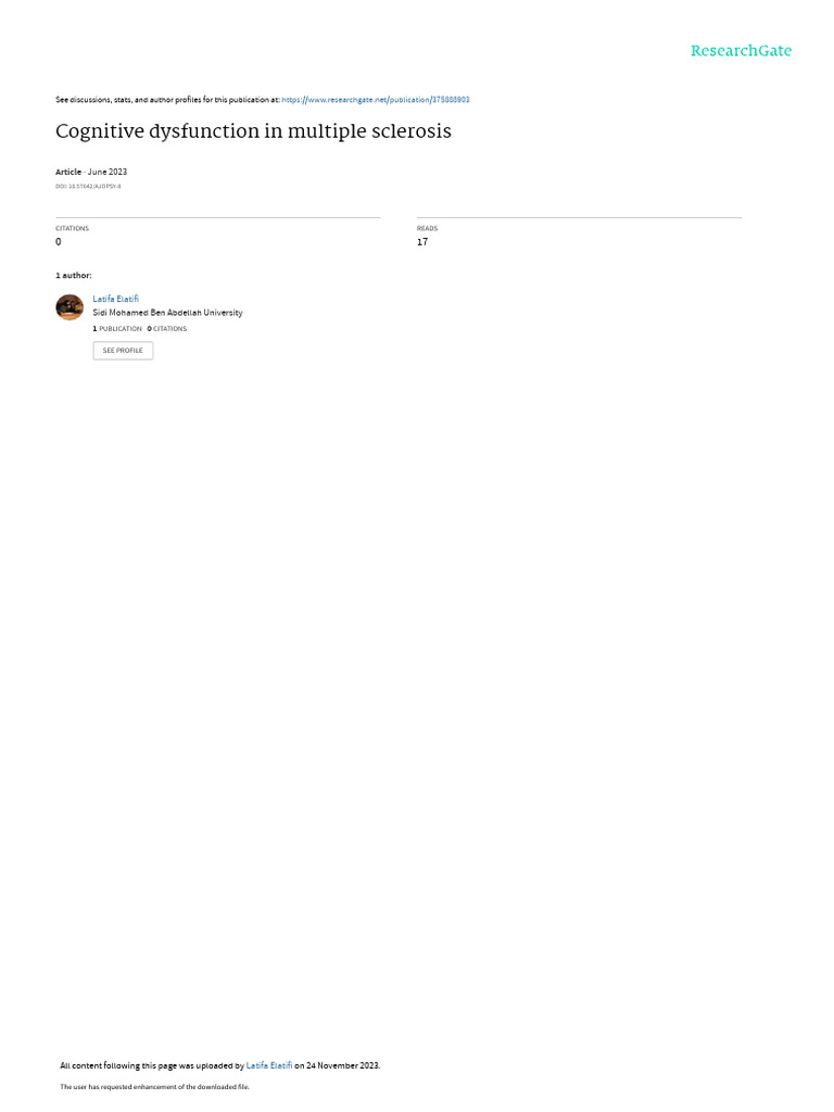 Cognitive Dysfunction in Multiple Sclerosis | PDF