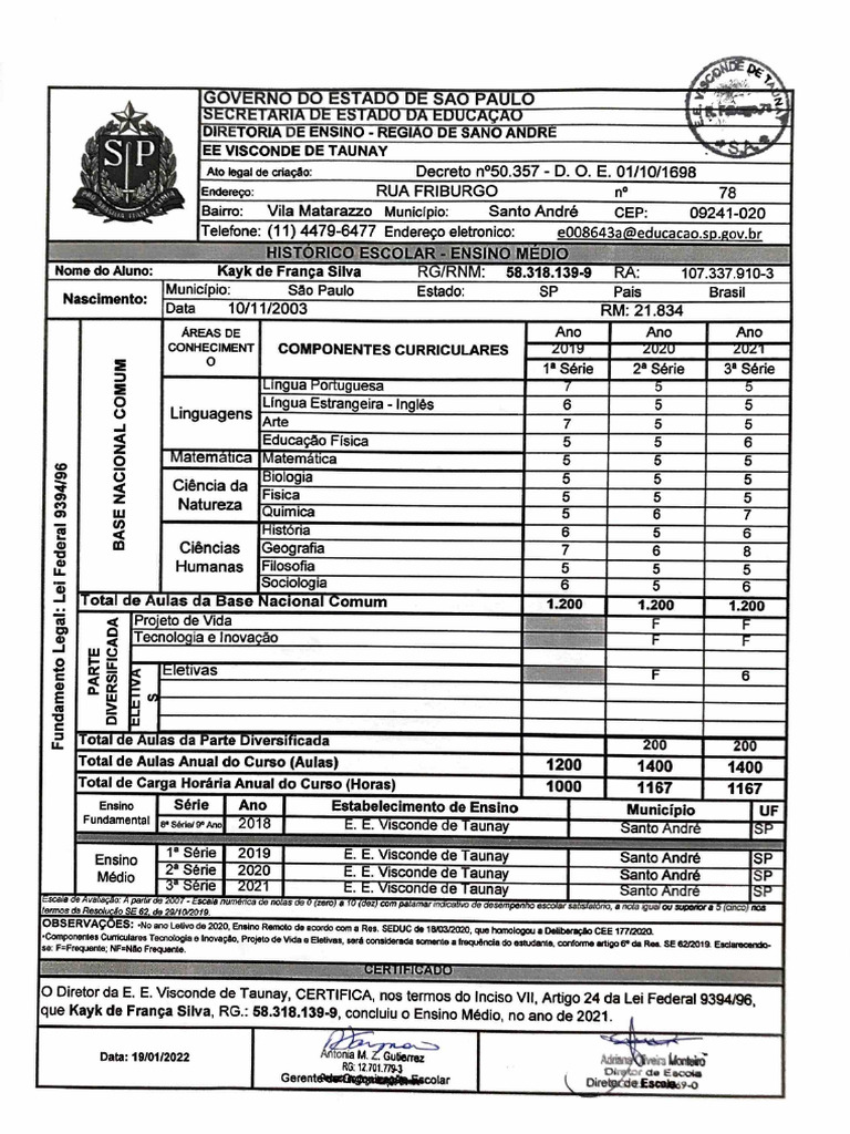 Historico Escolar Do Ensino Medio | PDF
