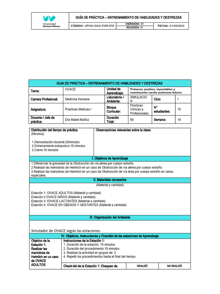 Semna N14 OVACE Guia - Prac - Hab - Dest | PDF | Reanimación cardiopulmonar