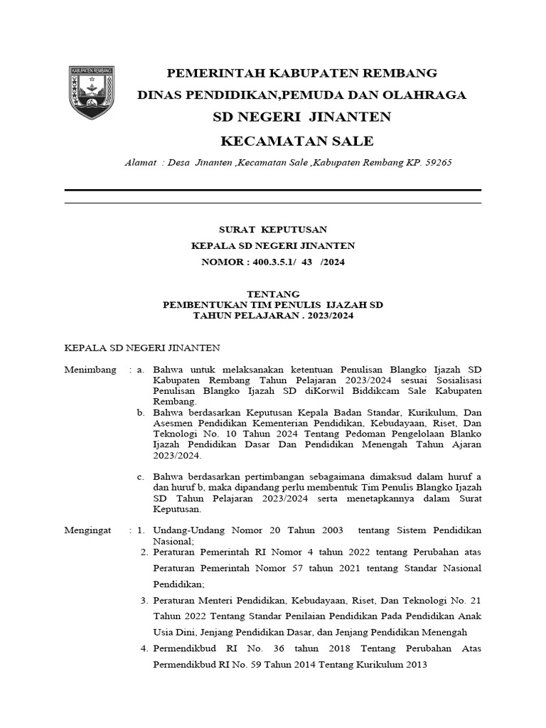 7b. PENDUKUNG - SK TIM PENULIS IJAZAH 2024 | PDF