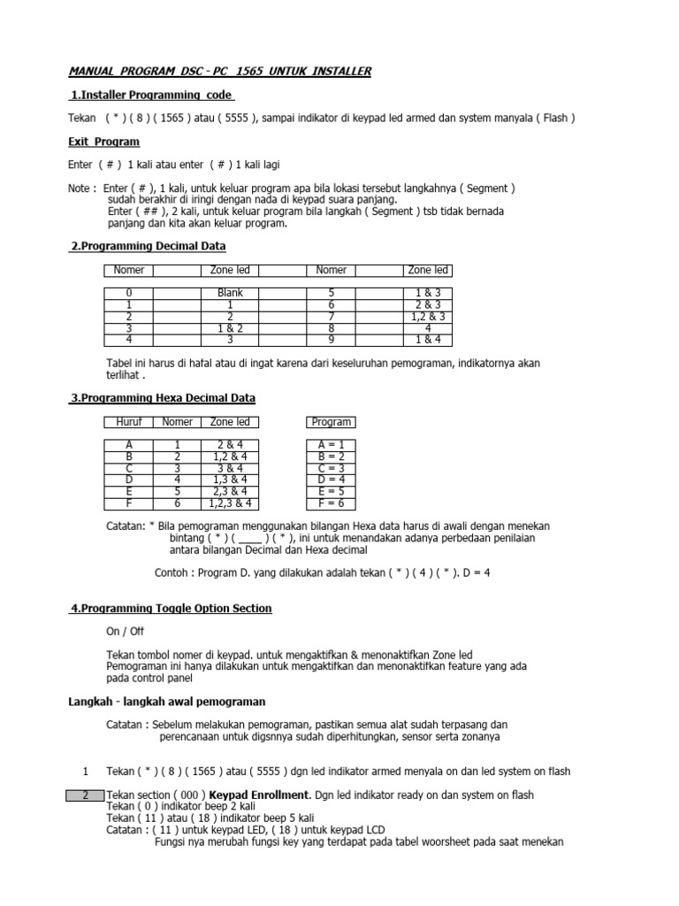 Manual Lengkap Programming DSC | PDF