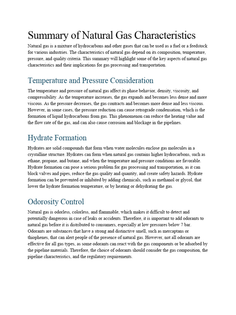 Summary of Natural Gas Characteristics | PDF | Natural Gas | Gases