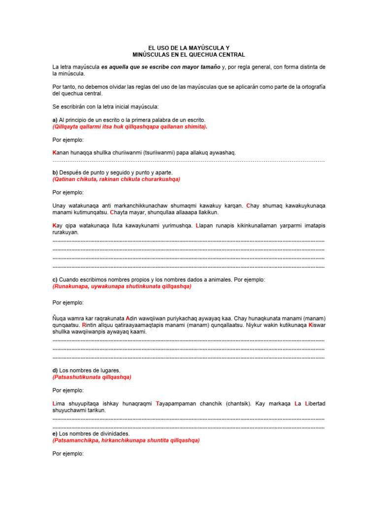 Las Mayusculas en Quechua Central. | PDF | Caso de carta | Los símbolos