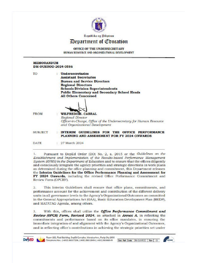 Dm-Ouhrod-2024-0586 Interim Guidelines For The Office Performanceplanning and Assessment For Fy ...