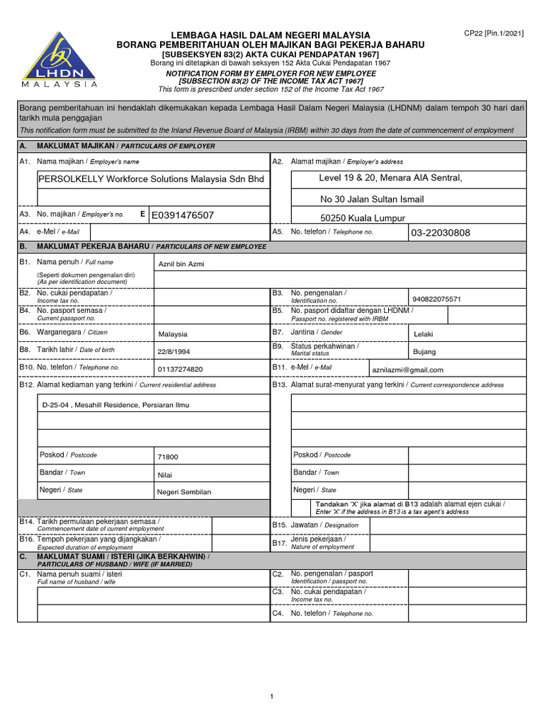 LHDN Form | PDF