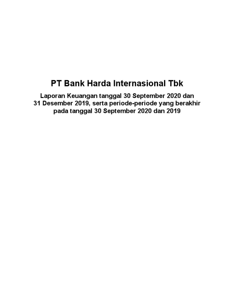 BANK HARDA INTERNASIONAL - LFR SEP2020 (Unaudited) | PDF