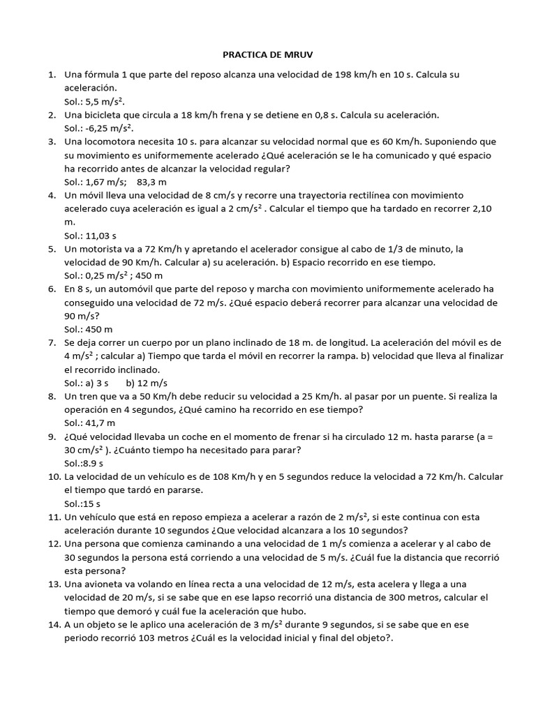 Practica de Mruv | PDF | Velocidad | Aceleración