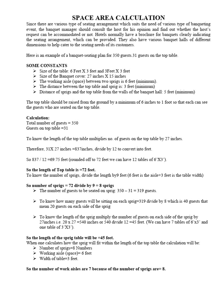 banquit space calculation | PDF | Foot (Unit) | Area