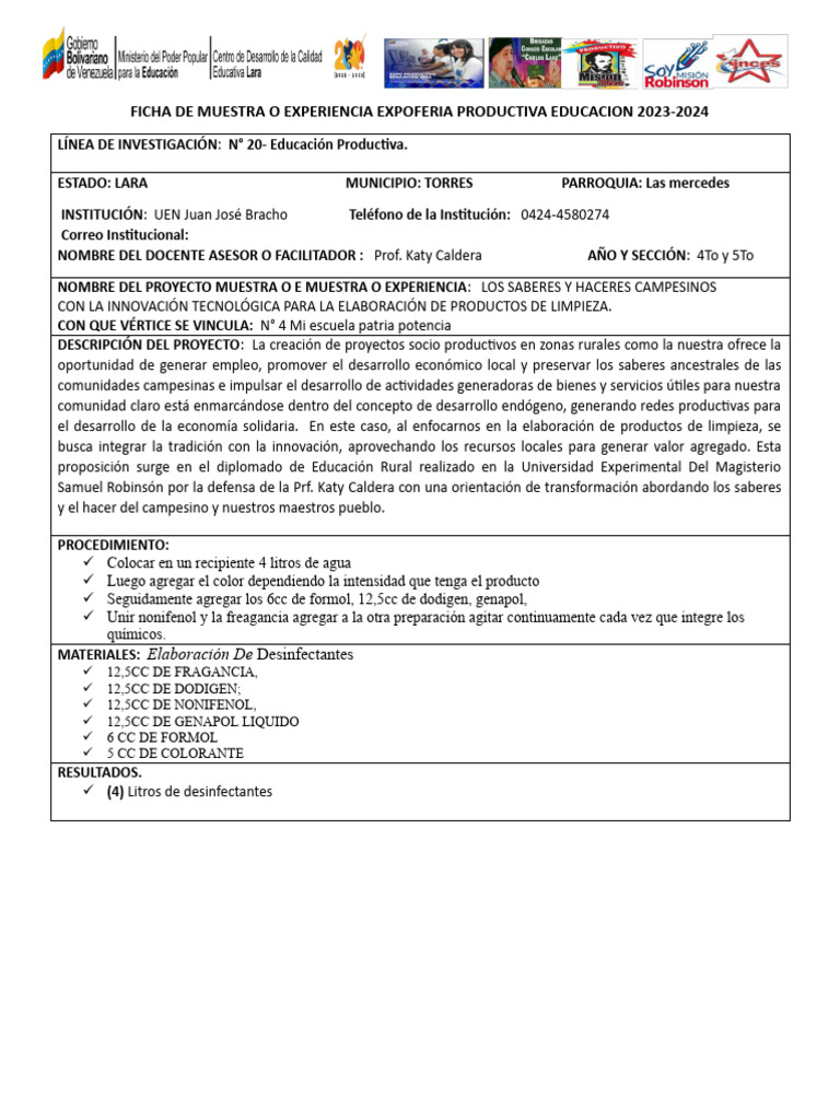 Ficha Modelo Expoferia Productiva Educacion 2024 | PDF | Economias