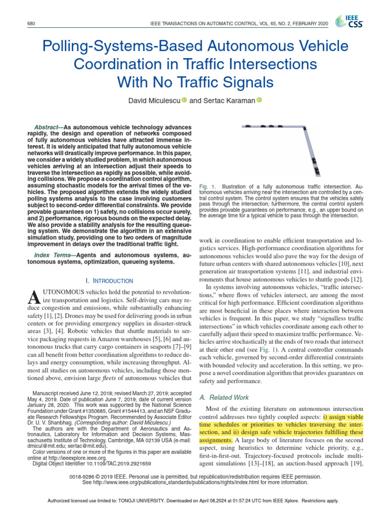 Polling-Systems-Based Autonomous Vehicle Coordination in Traffic Intersections With No Traffic ...