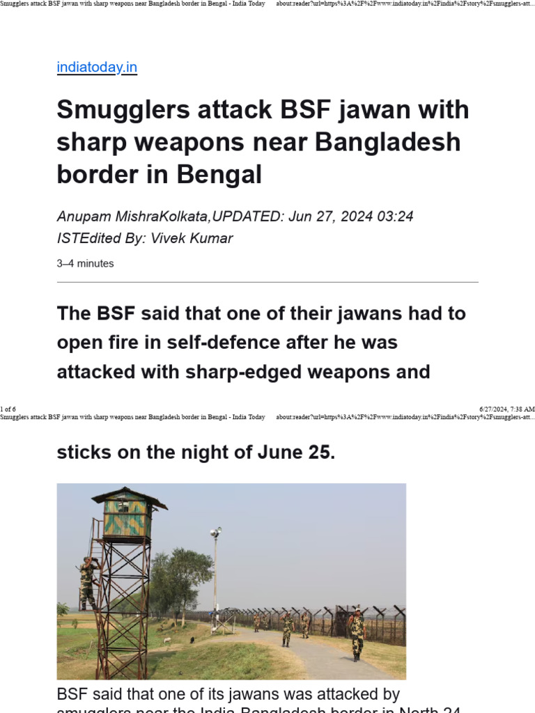 Smugglers attack BSF jawan with sharp weapons near Bangladesh border in Bengal - India Today ...